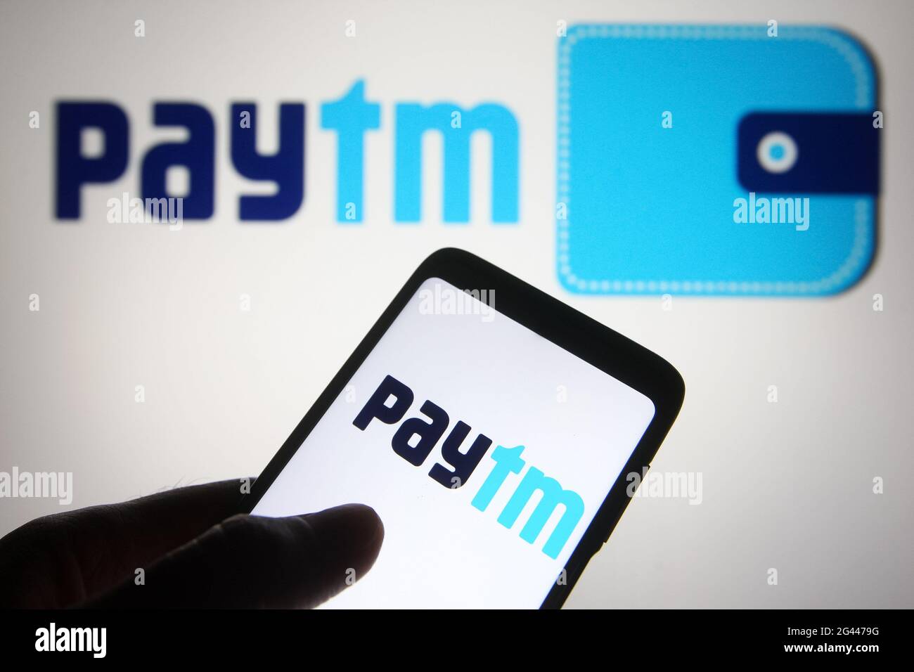 In this photo illustration, Paytm logo of an Indian technology company ...