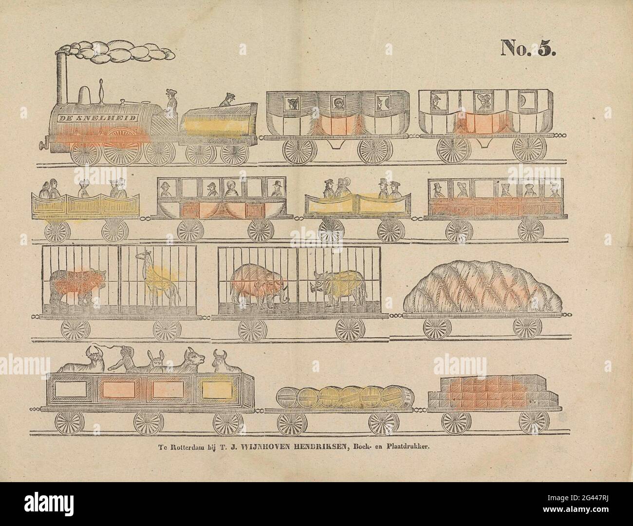 Train train. Leaf with 4 horizontal rows with representations of a ...