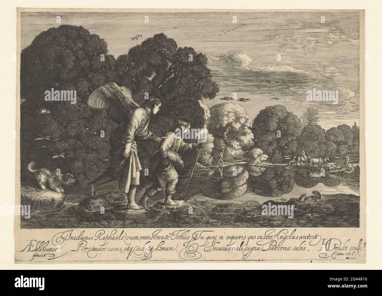 Tobias and the angel at a river. Tobias and the angel Rafael cross a ...