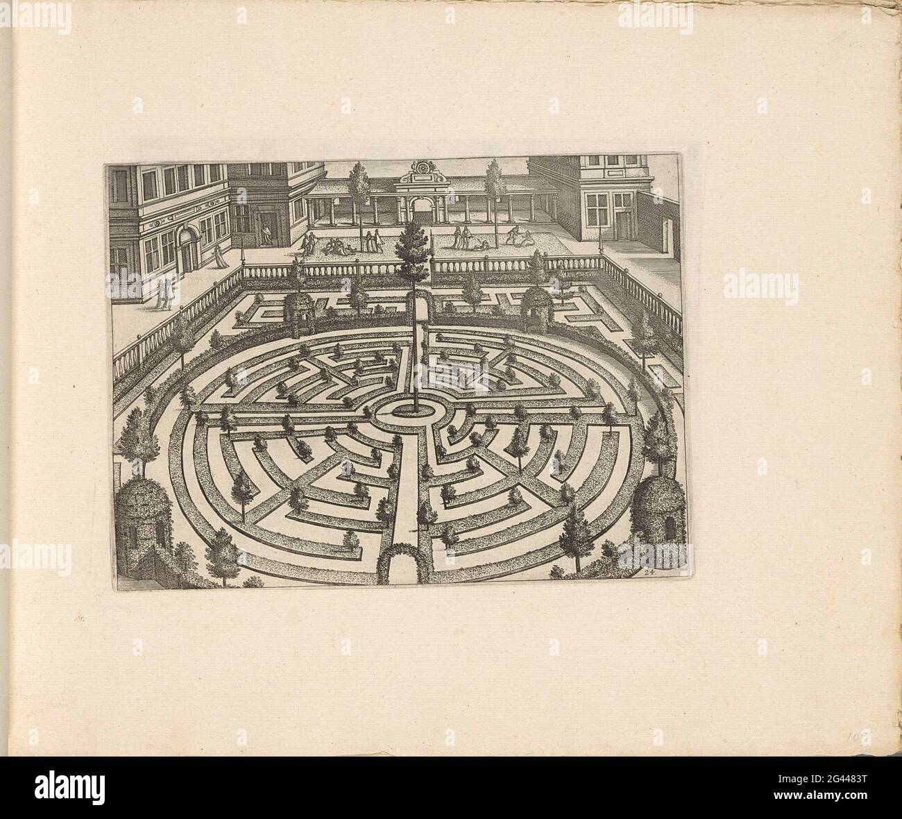 Circular ground floor in the form of a labyrinth; Gardens; Hortorum ...
