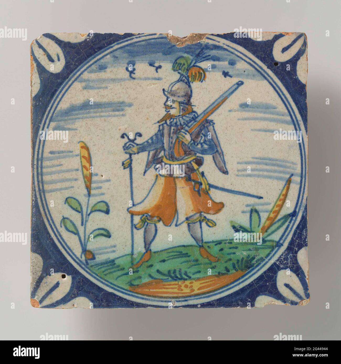Tile, painted multi-colored with a soldier or a standard bearer. Tile ...