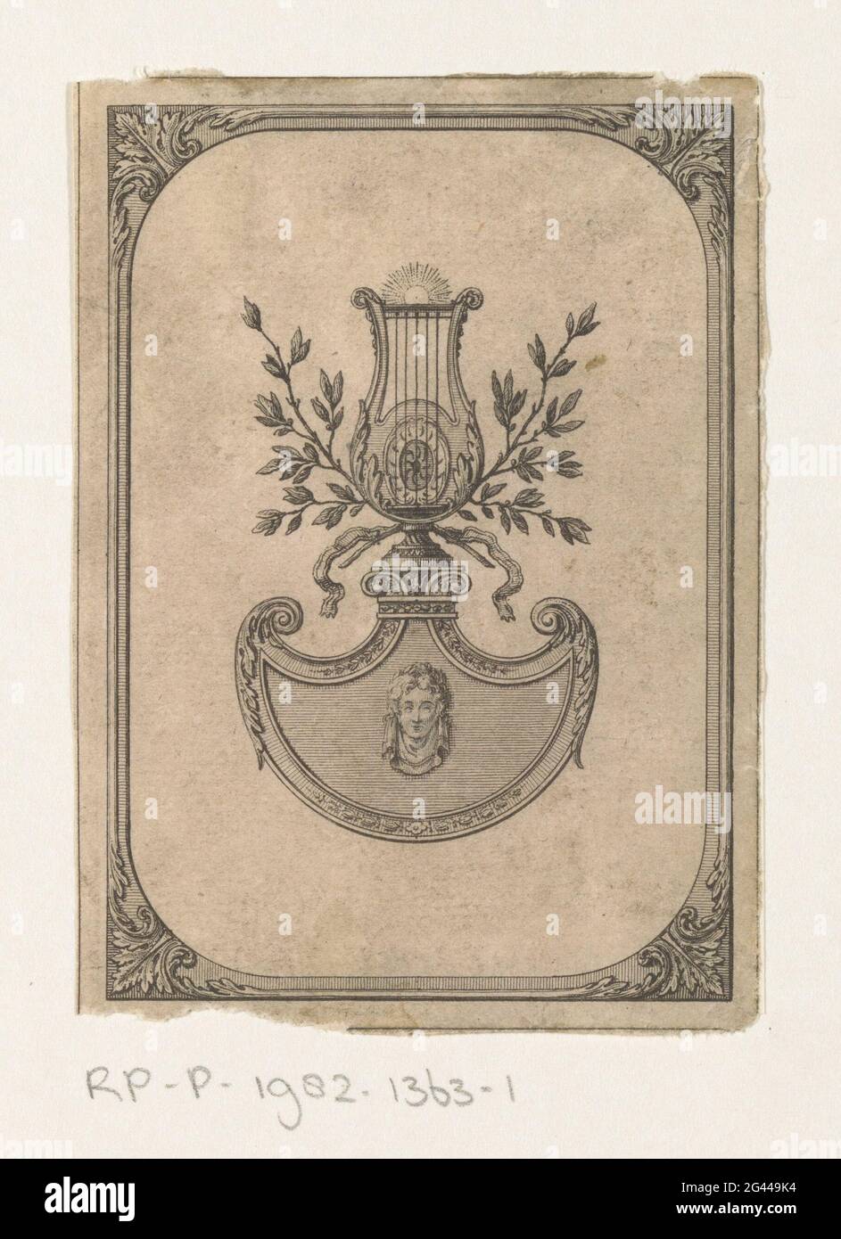 Vignette with winch and mask. Vignette on a pedestal with a mask with ...