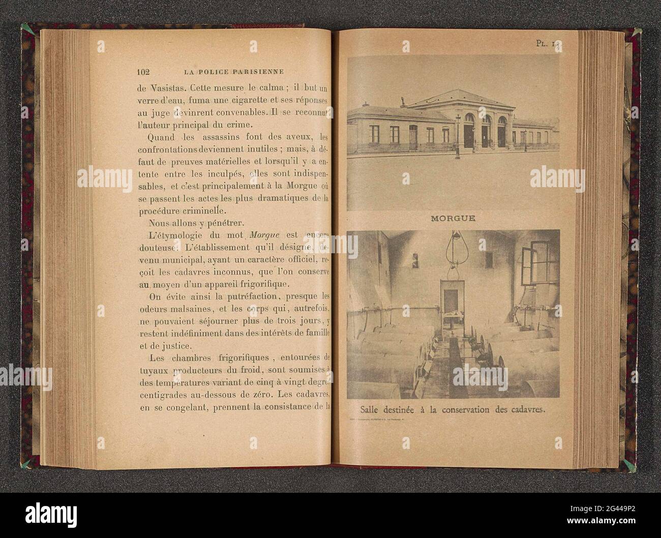 Interior and exterior of a morgue; Morgue Salle Destinée à la ...