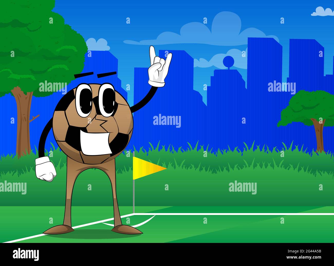 Soccer ball with hands in rocker pose. Traditional football ball as a ...