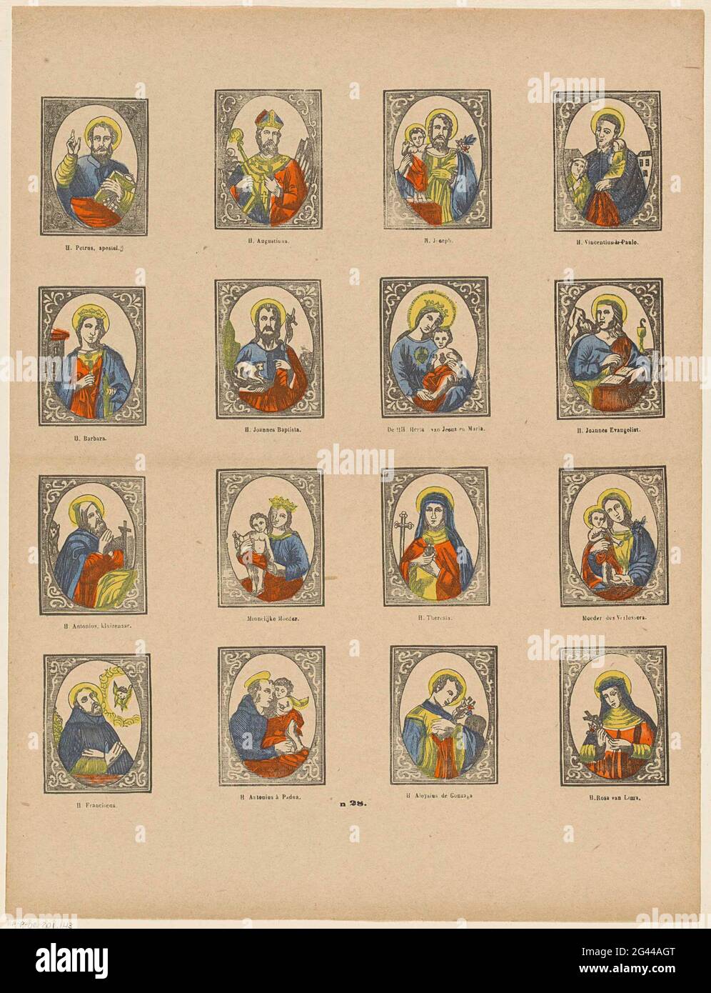 Saints. Leaf with 16 portraits of saints in ornamental trims, such as ...