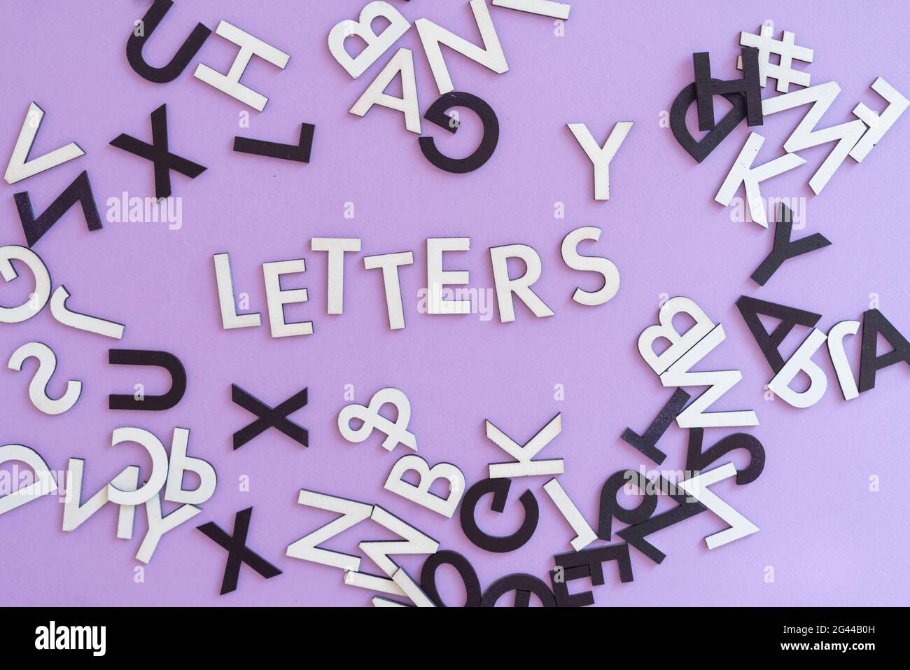 collection set of random cut letters alphabet, abstract above flat lay ...