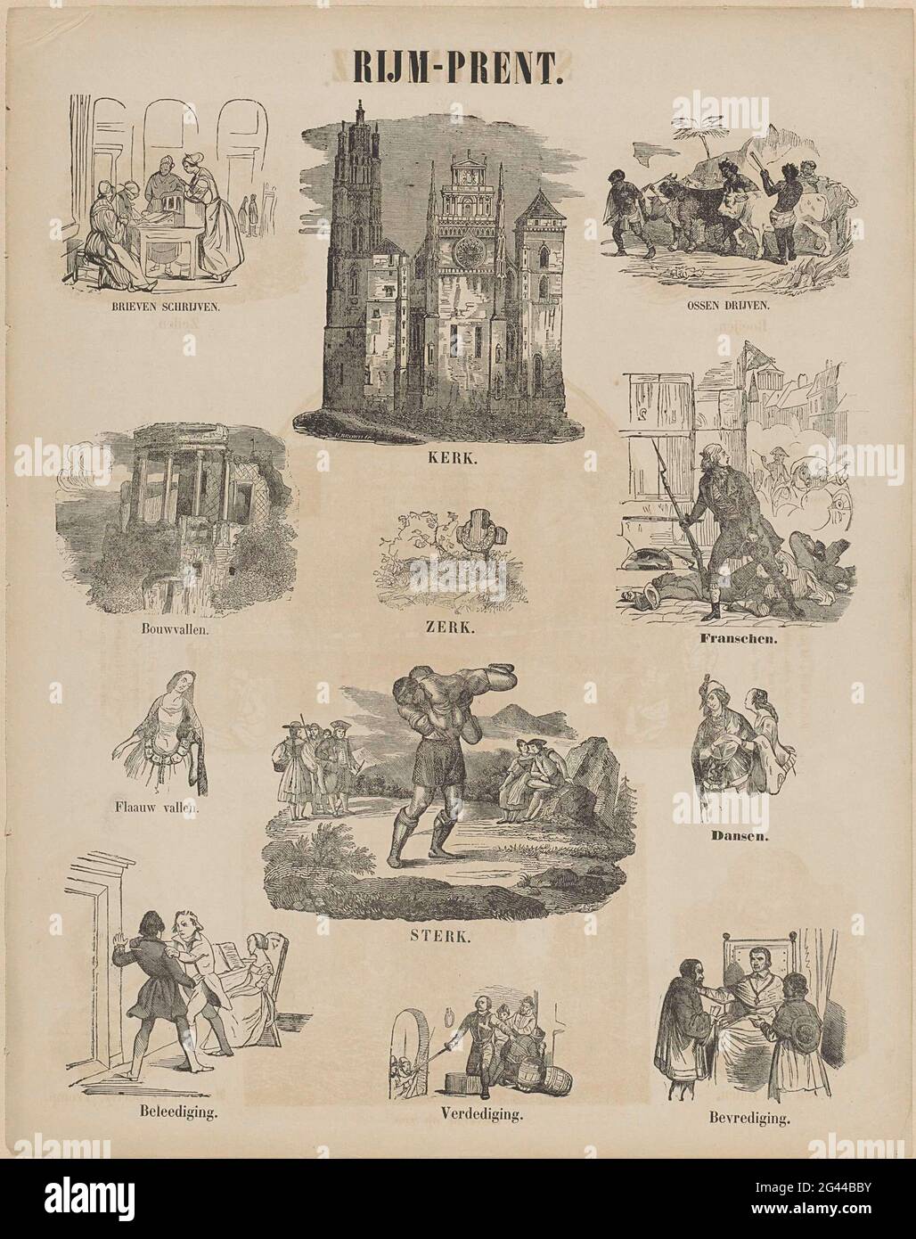 Rijm print. Leaf with 12 performances of different nature whose words ...