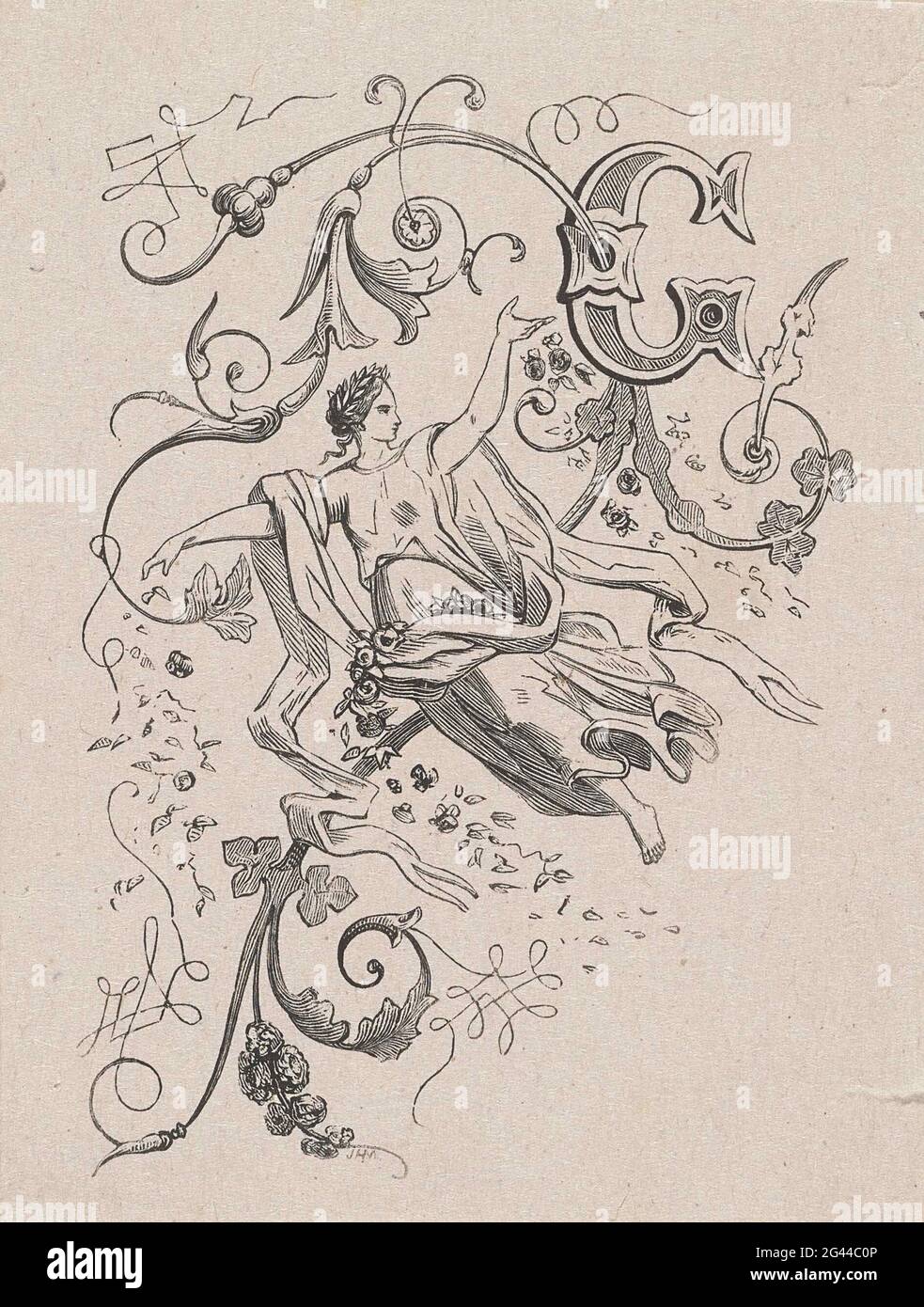 Ornamented letter C with an allegorical woman figure Stock Photo - Alamy