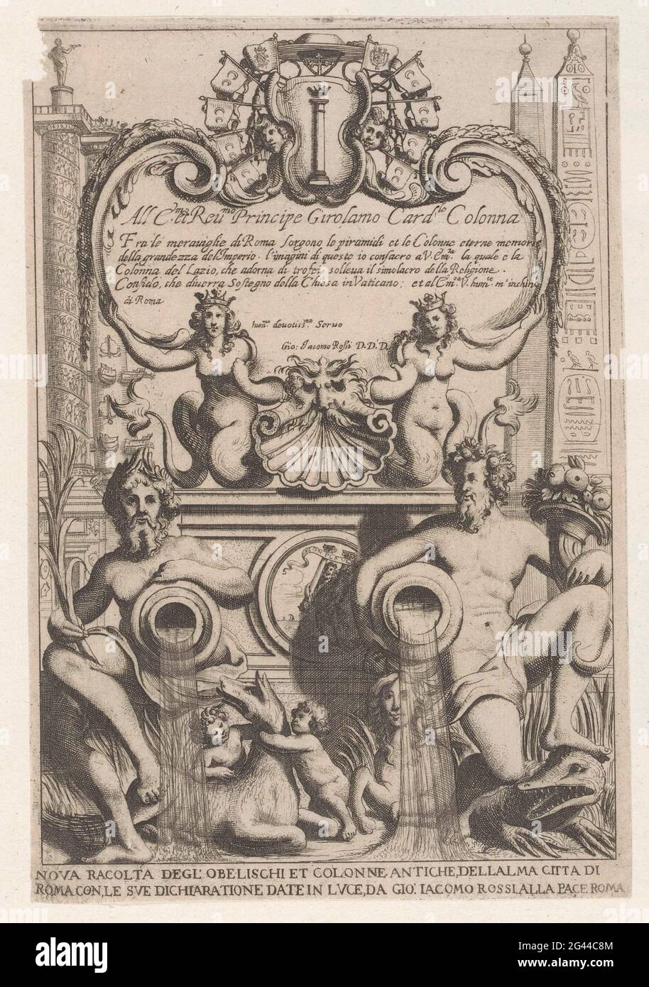 Title print with tiber personifications and the Nile, women's figures ...