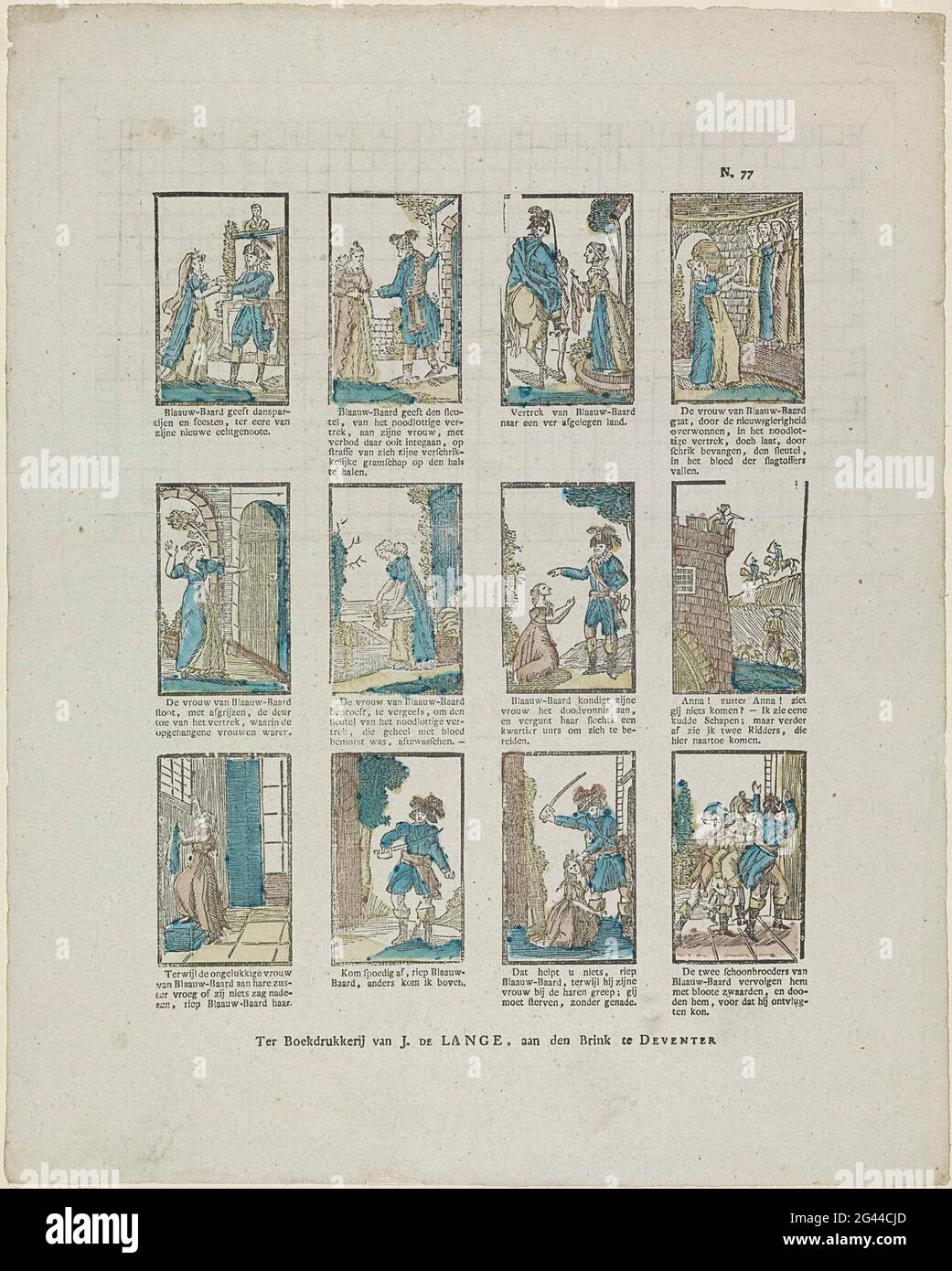 Bluebeard. Leaf with 12 performances from the fairy tale of blue beard ...