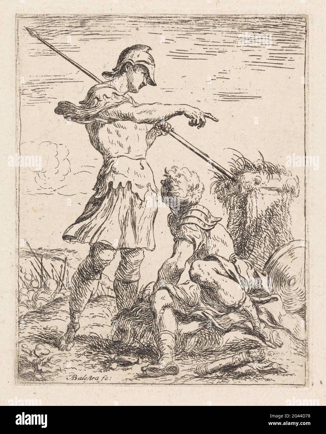 Two Roman soldiers. A standing soldier pointing to the right. A seated ...