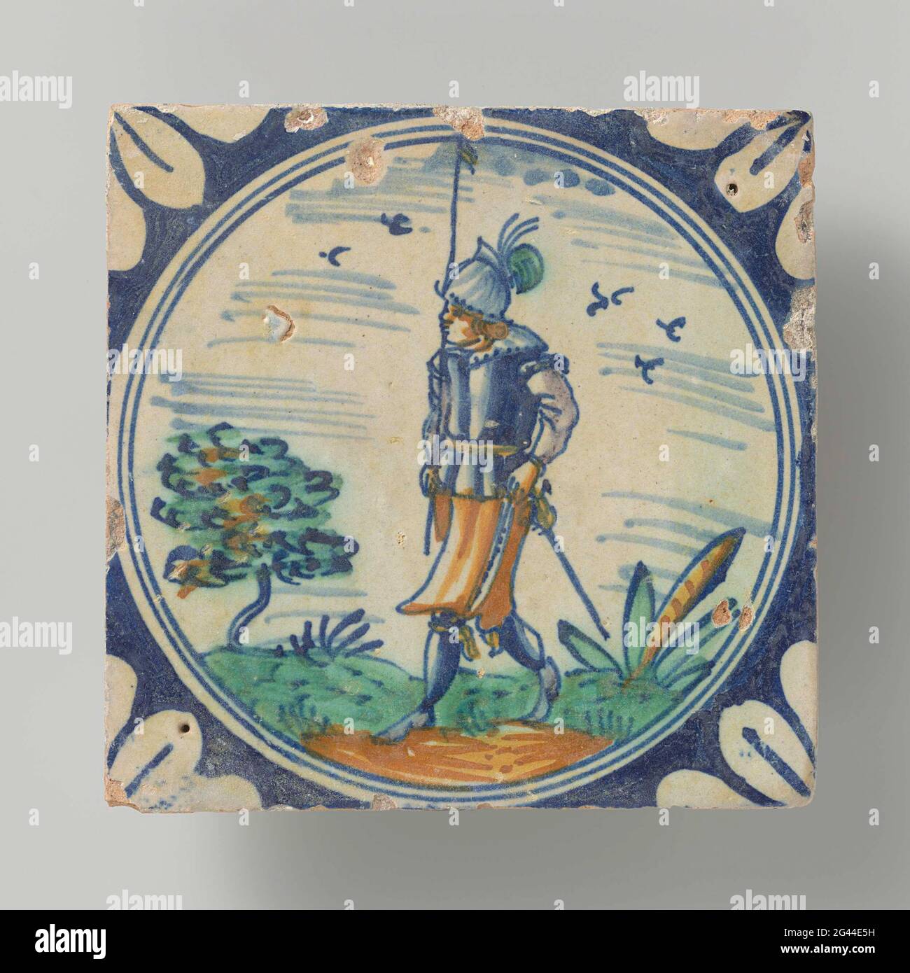 Tile, painted multi-colored with a soldier or a standard bearer. Tile ...