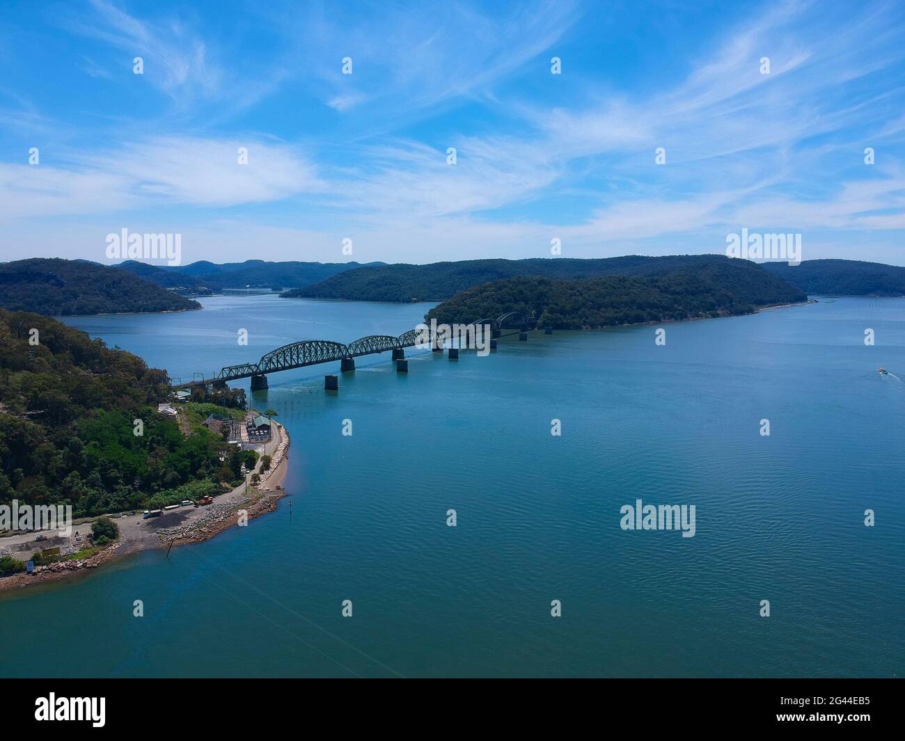 Panoramic drone aerial view of Mooney Money Hawkesbury River in NSW ...