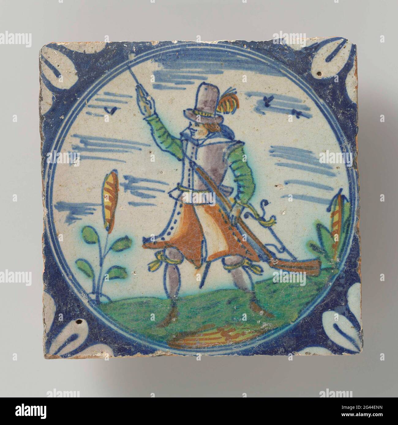 Tile, painted multi-colored with a soldier or a standard bearer. Tile ...