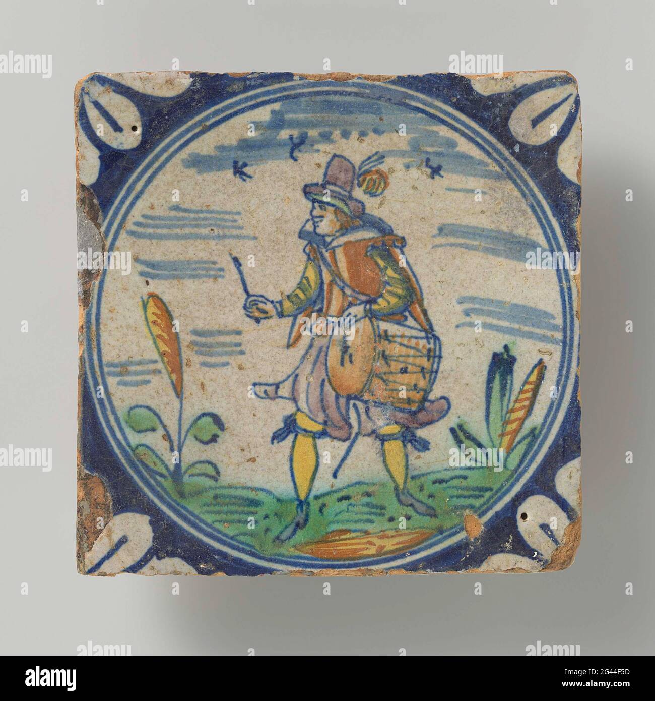 Tile, painted multi-colored with a soldier or a standard bearer. Tile ...