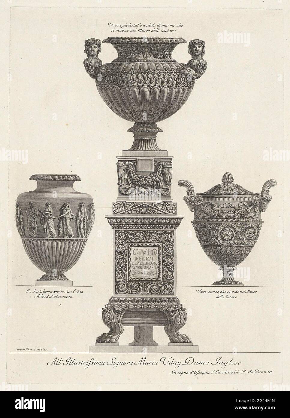 Three vases of which one on a pedestal; Vases, candlesticks, tombstones ...