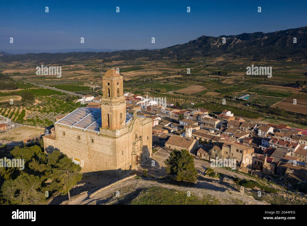 Aerial view of the Corbera d'Ebre old town (Poble Vell in catalan ...
