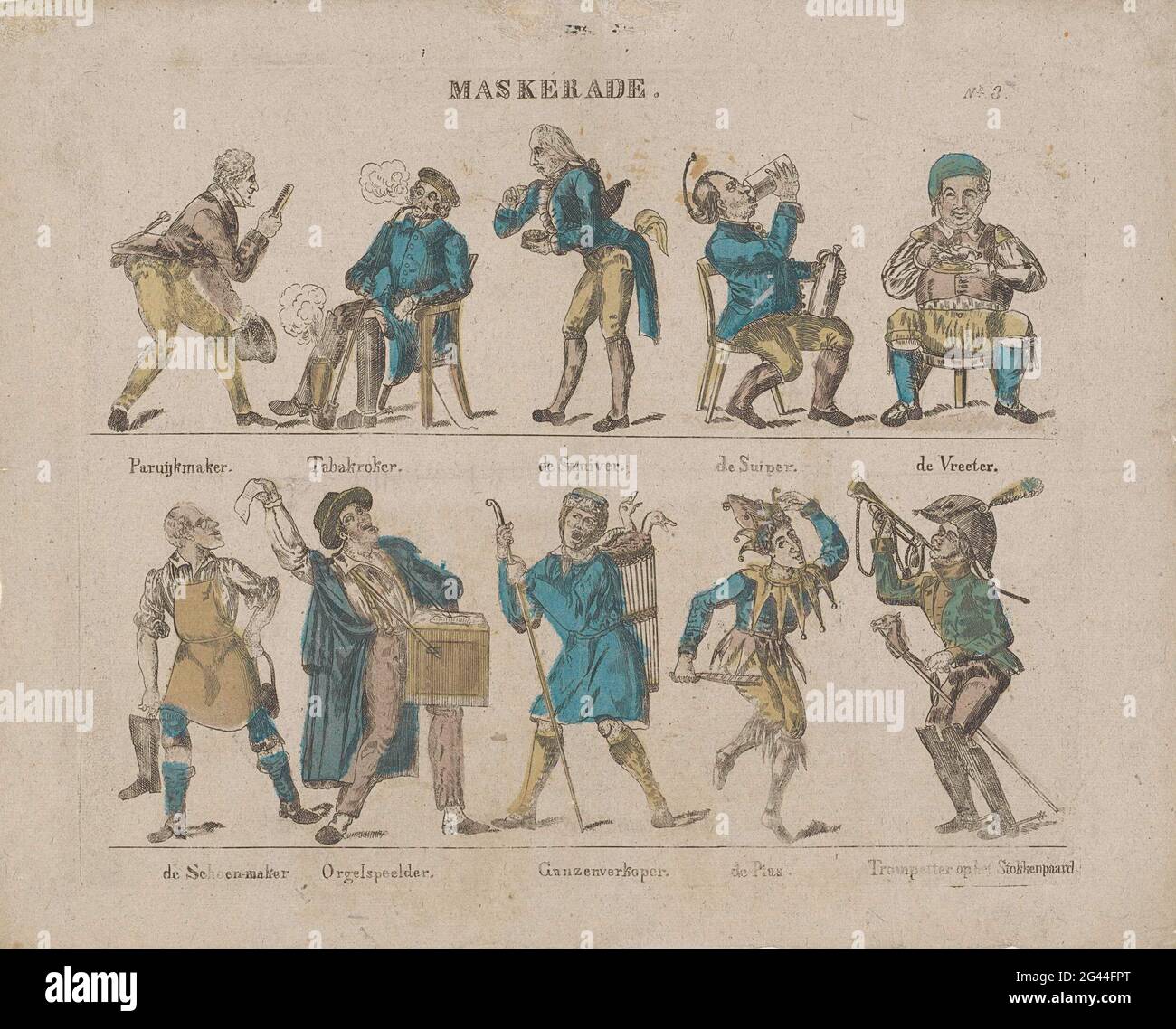 Masquerade. Leaf with 2 horizontal rows with representations of ...