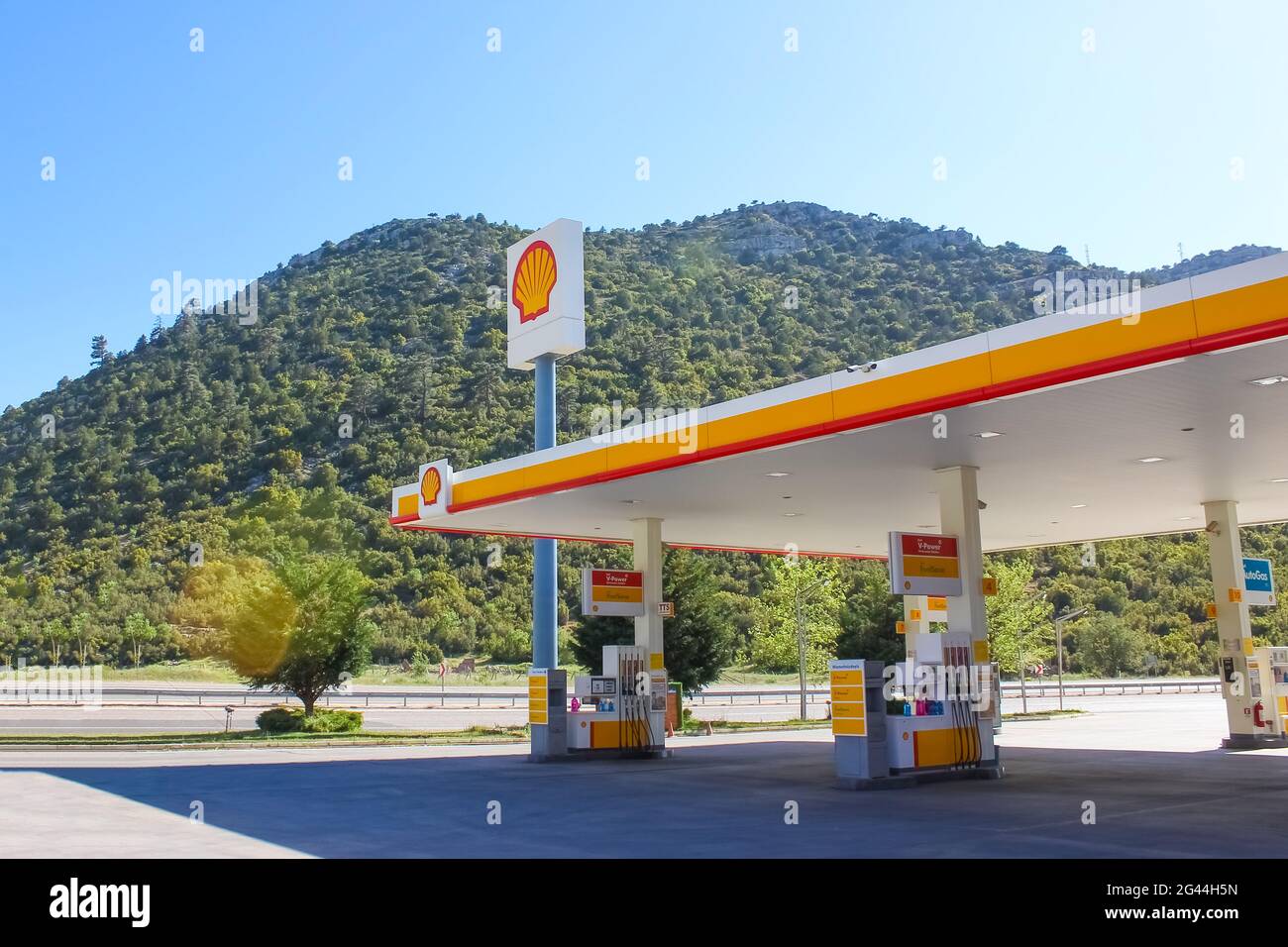 Antalya, Turkey - May 11, 2021: Shell gas station at sunny day at ...