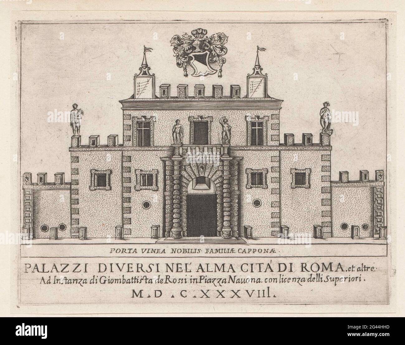 Title print with the gate of the Cappona family in Rome; Porta Vinea ...