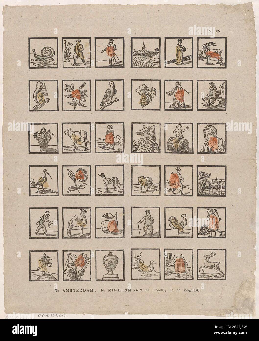 Figures, animals and objects. Sheet with 36 performances of different ...