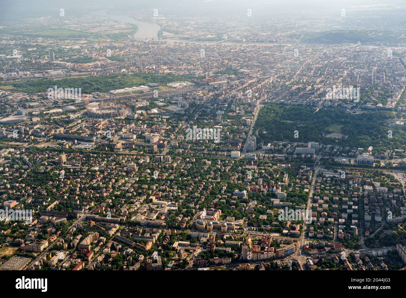 City aerial view of Budapest from airplane window Stock Photo - Alamy