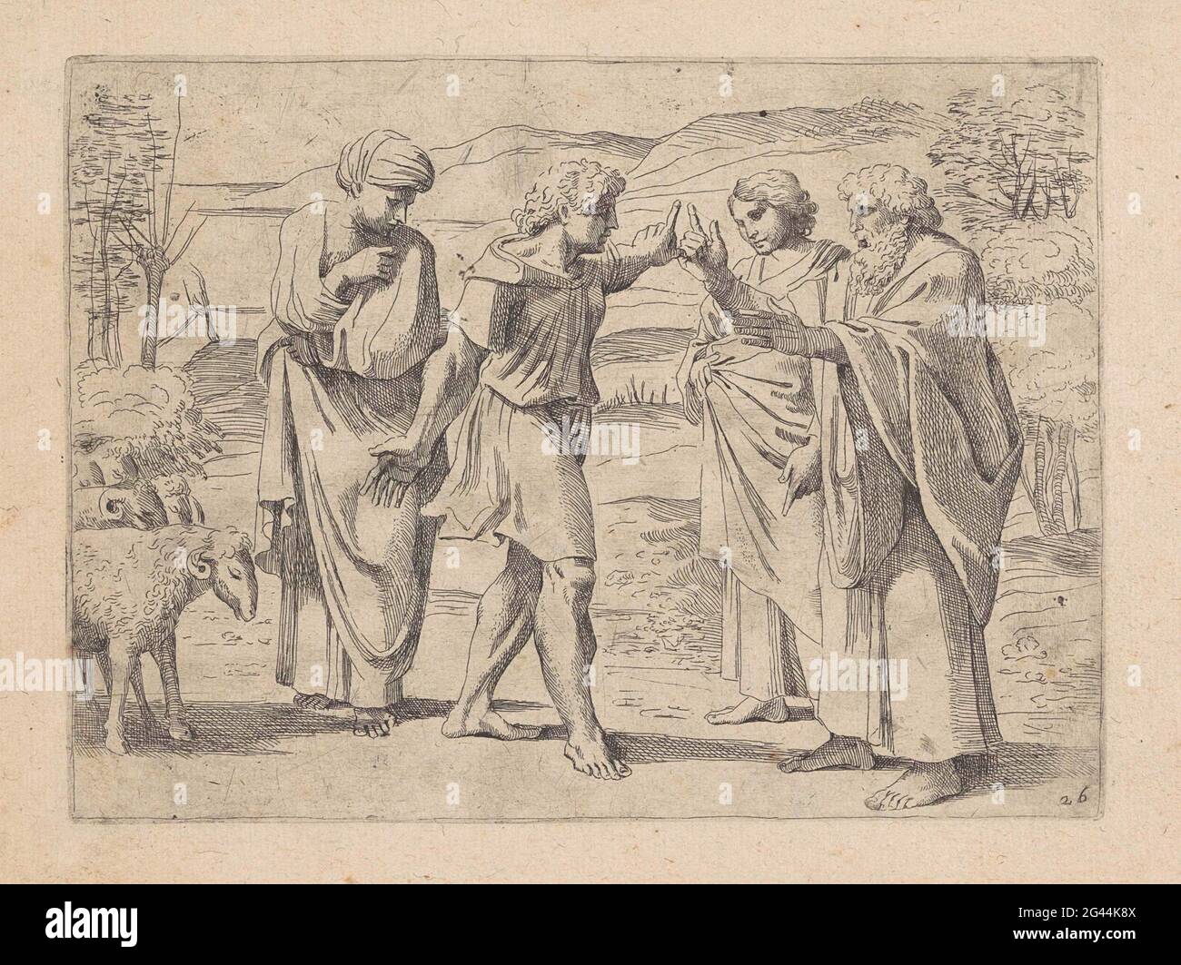 Jacob and Laban with Lea and Rachel; Biblical scenes; Historia del ...