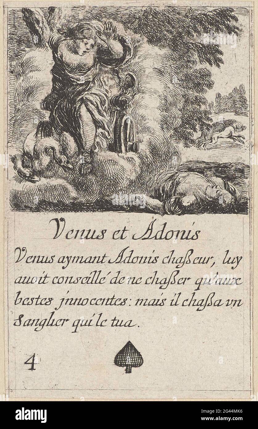 Venus and Adonis. Playing card with a representation of Venus at the ...