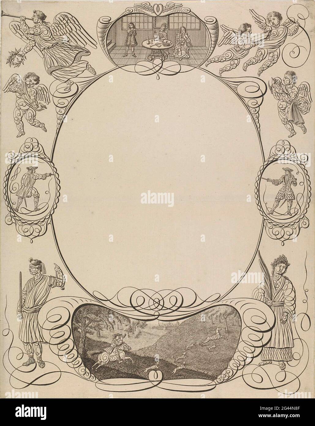 Greeting letter with Neptune. Greeting letter with unwritten cartouche ...