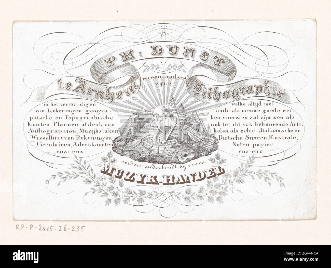 Business card from Drukkerij and Muziekhandel Ph. Dunst in Arnhem. A ...