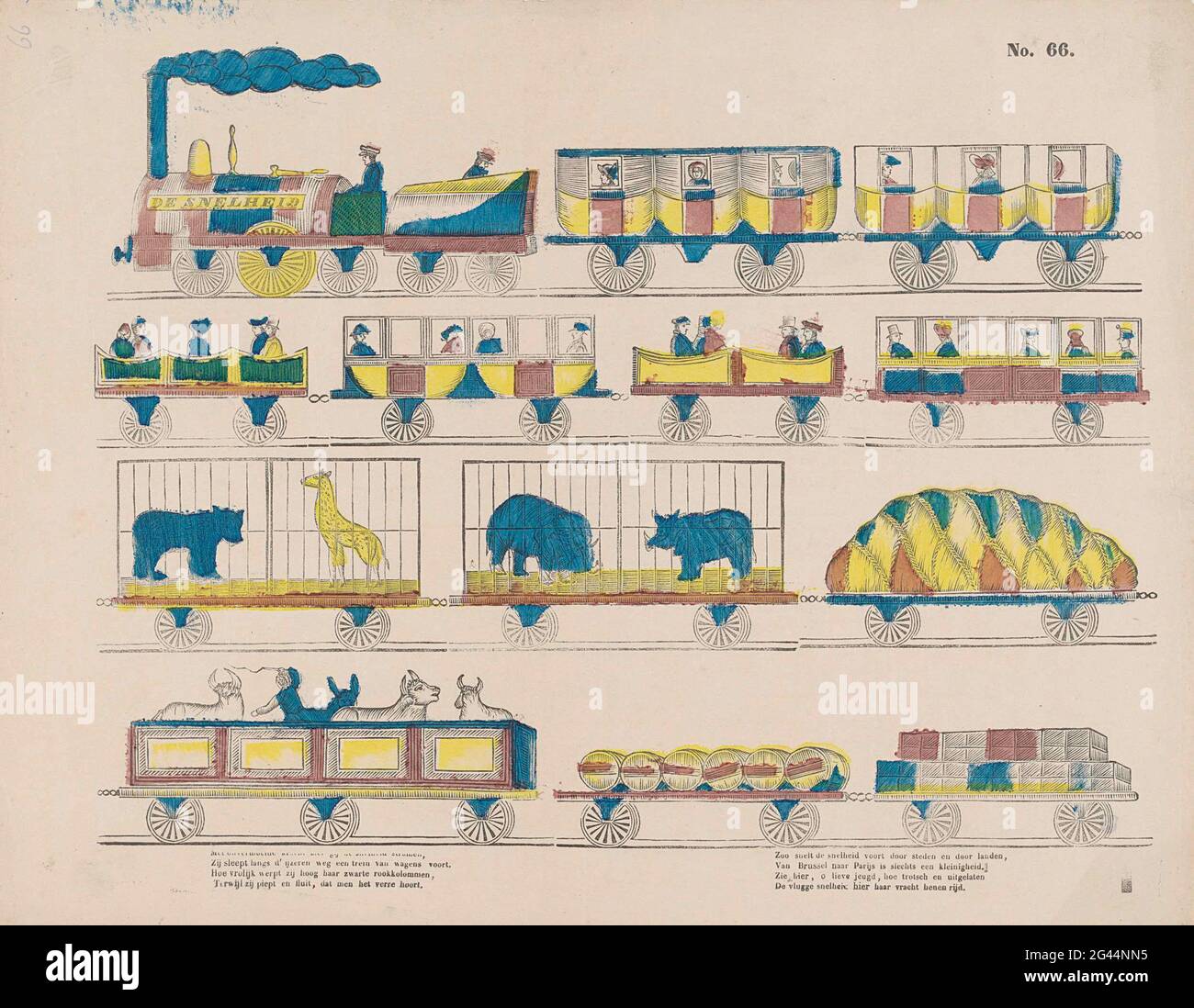 Train. Sheet with 4 horizontal rows with performances of a train. A ...