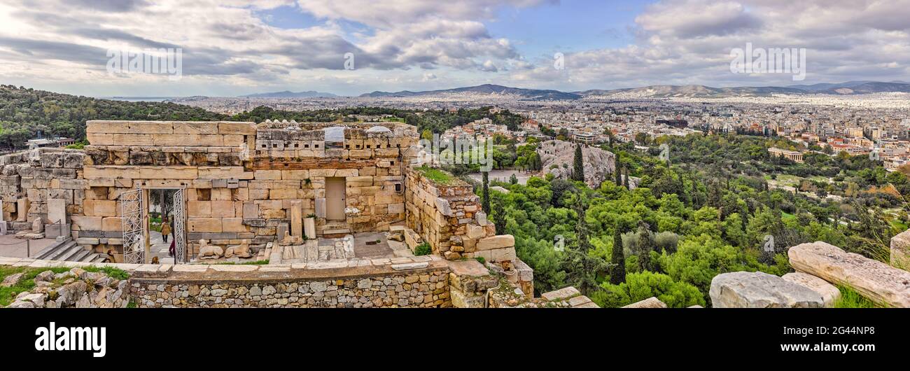 Aerial view from Acropolis of Propylaea gateway, Athens, Greece Stock ...