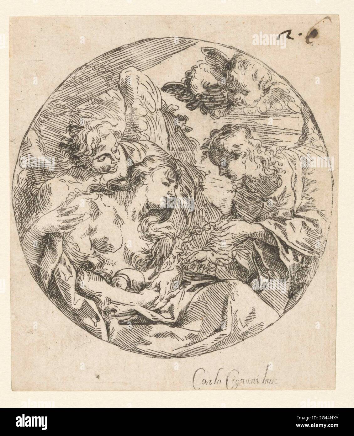 Death of Maria Magdalena. The dying Mary Magdalene is raised by angels ...