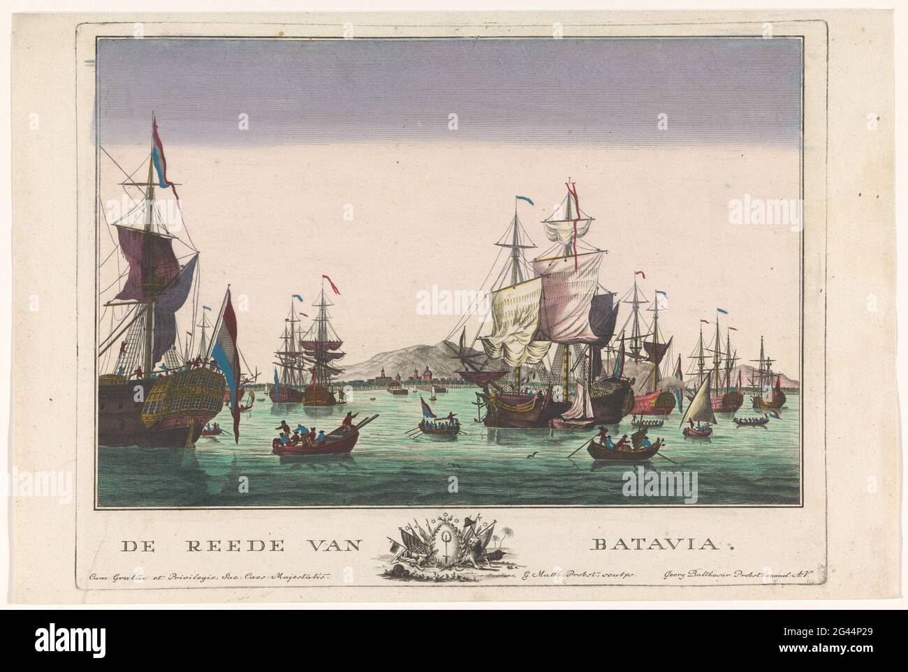 View of the harbor in Batavia; The arise of Batavia; Port faces. Ships ...