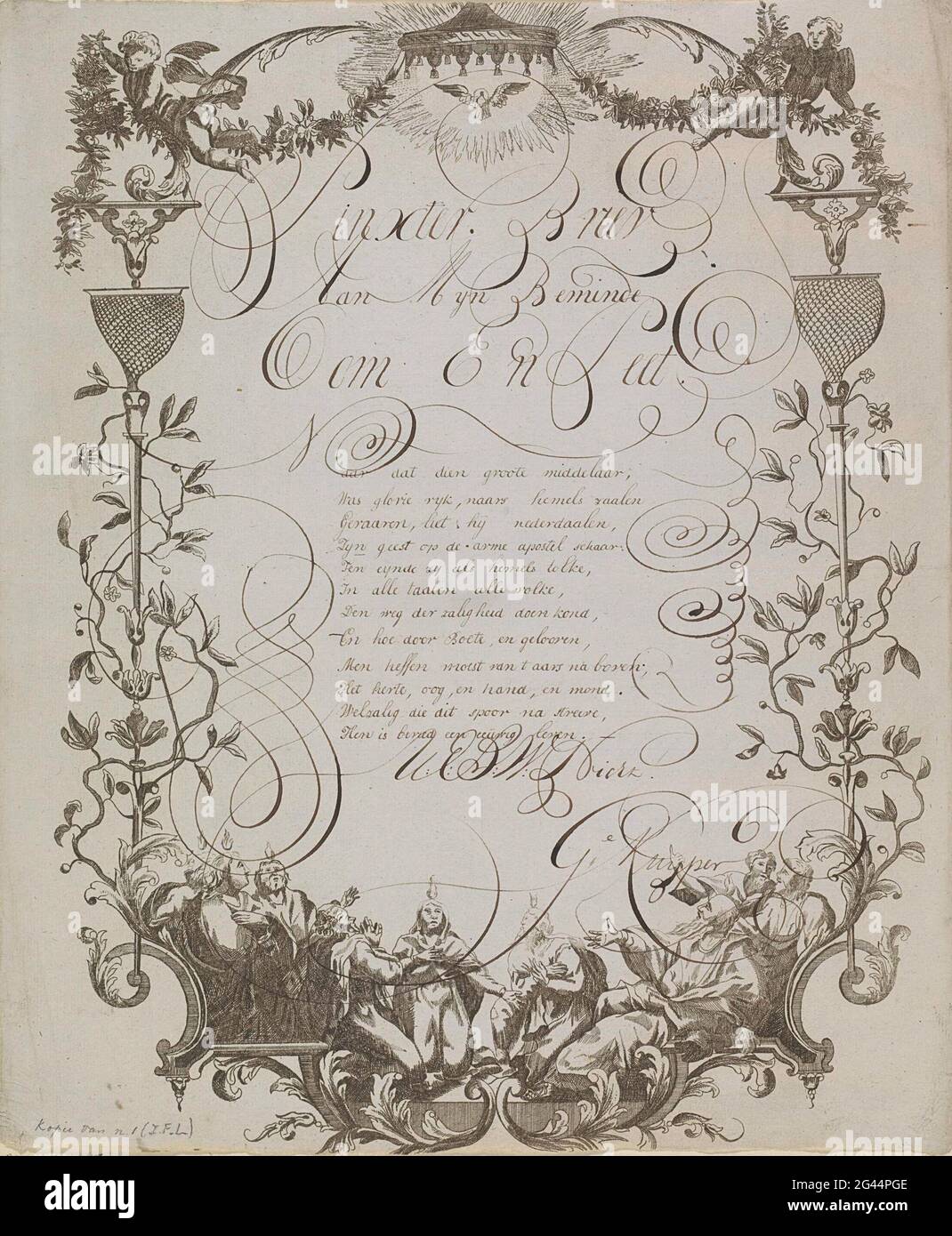 Greeting letter with the needle falling of the Holy Spirit. Greeting ...