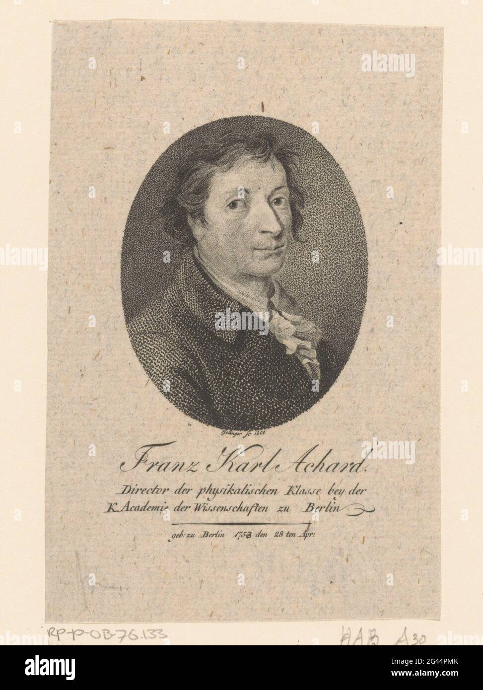 Portrait of Franz Carl Achard. Portrait of Franz Carl Achard in an oval ...