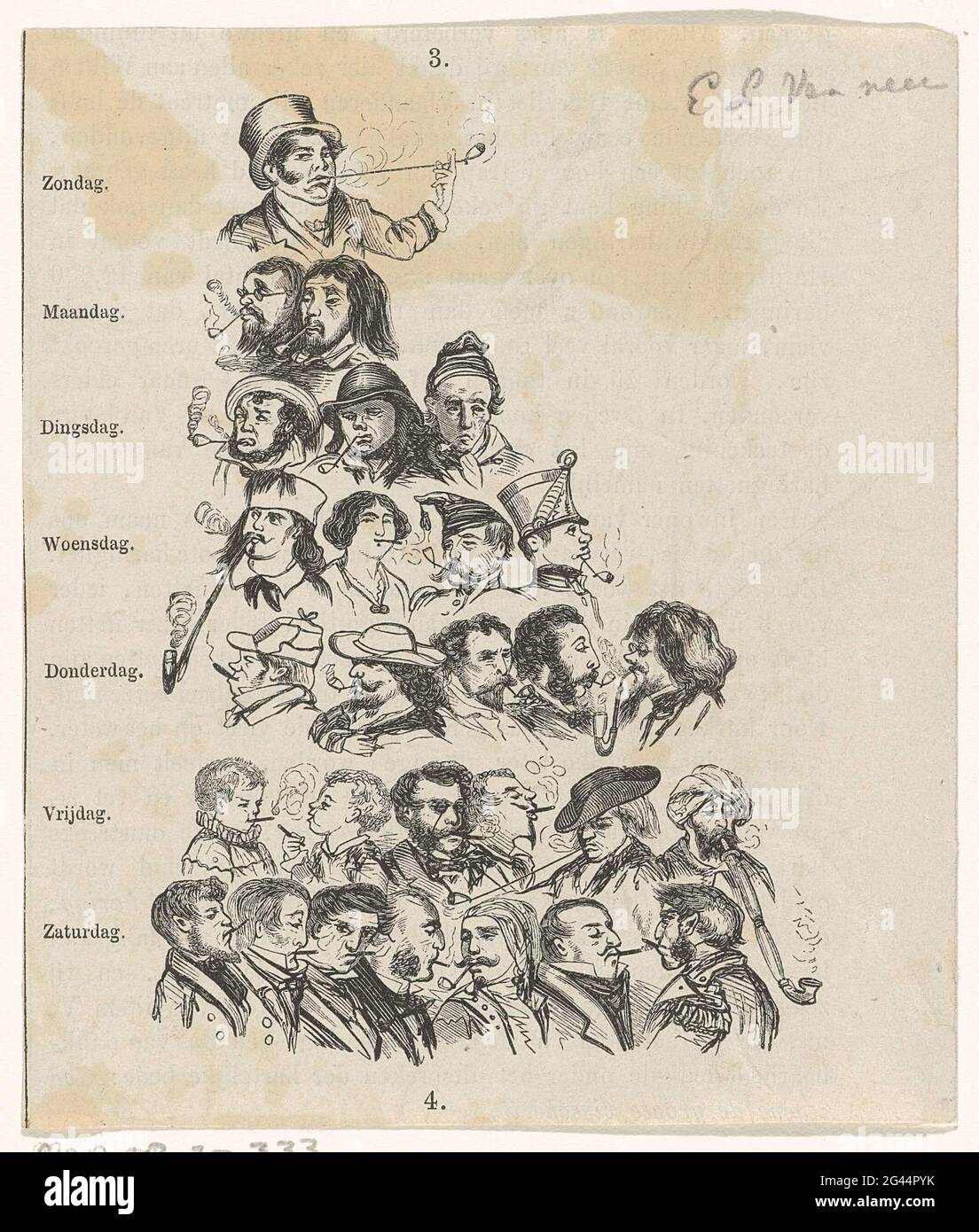 Pyramid of various smoking figures with the days of the week Stock ...