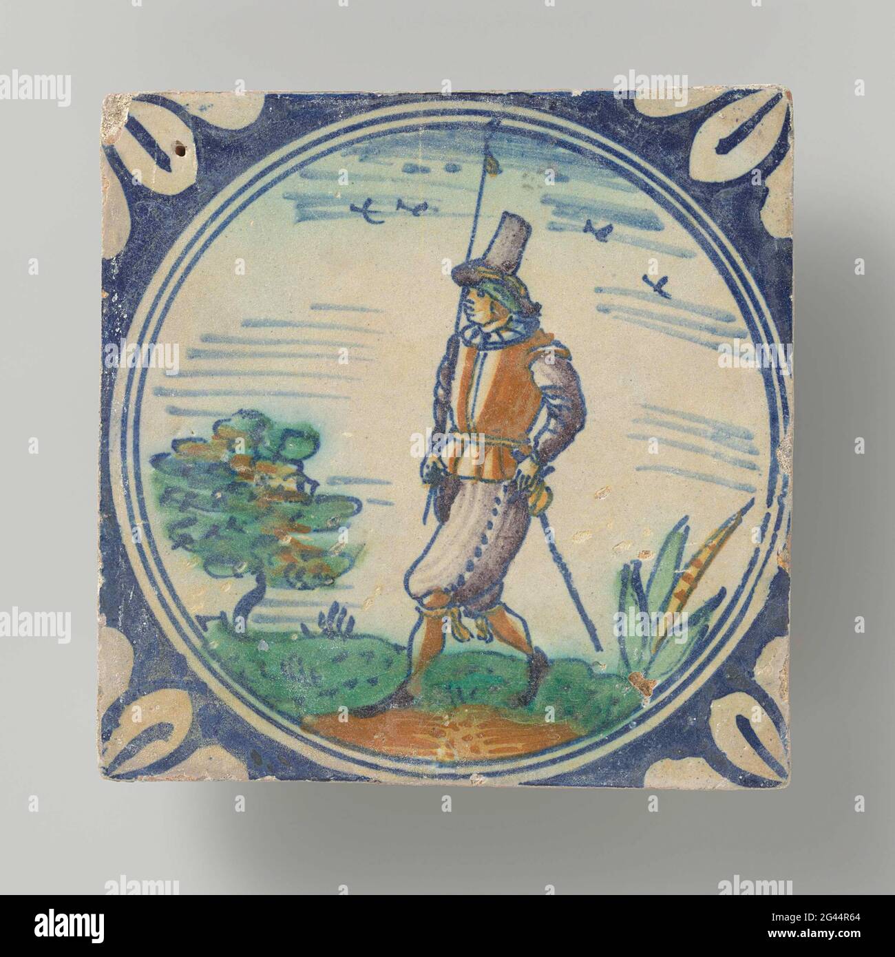 Tile, painted multi-colored with a soldier or a standard bearer. Tile ...