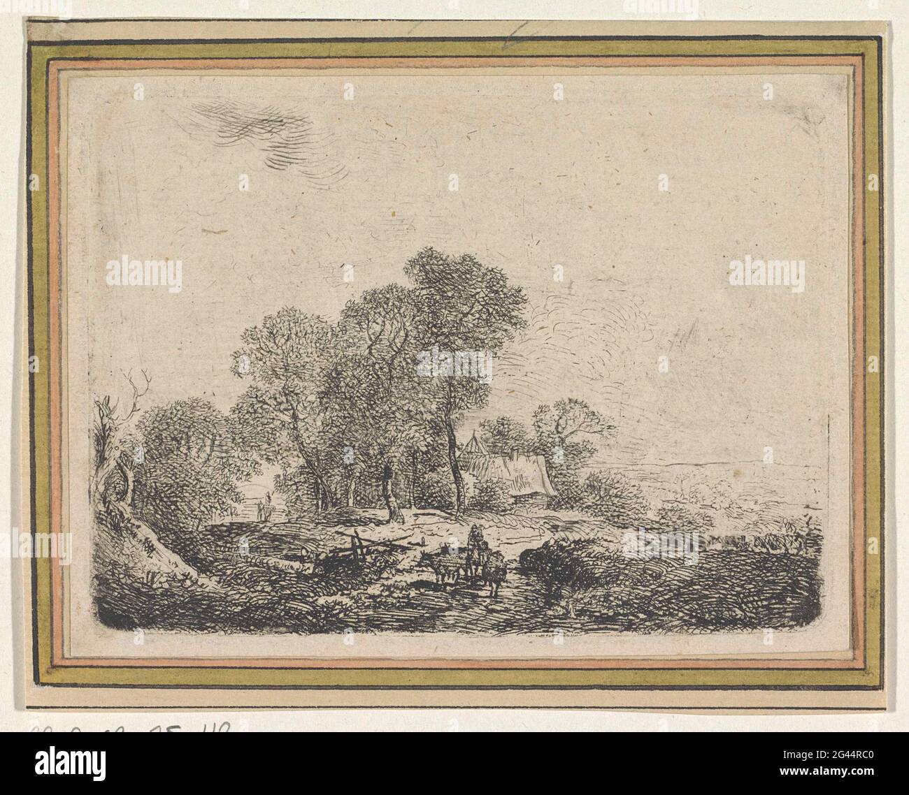 Landscape with cattle heap. Landscape with a cattleman with animals in ...
