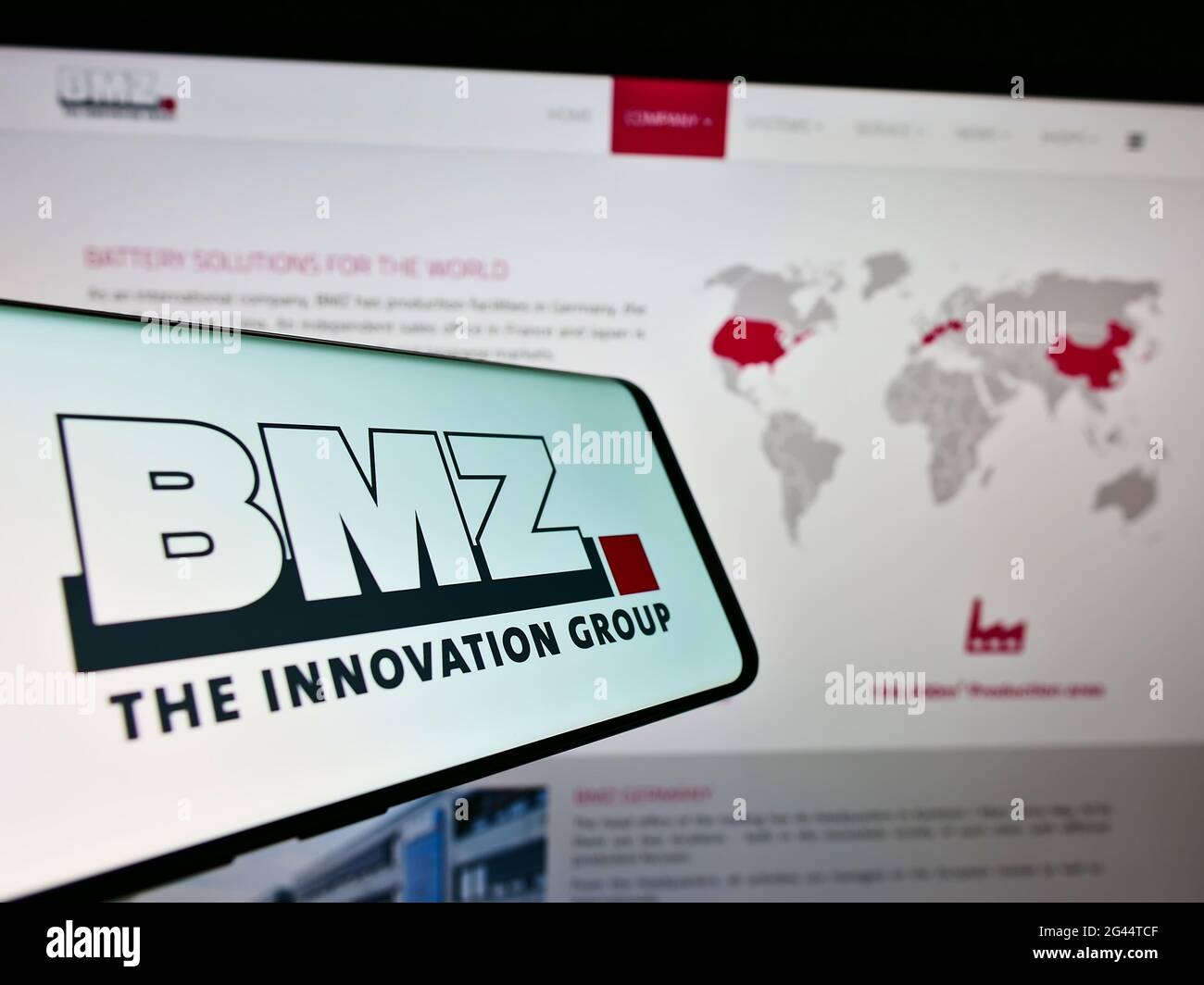Mobile phone with logo of battery manufacturing company BMZ Germany ...