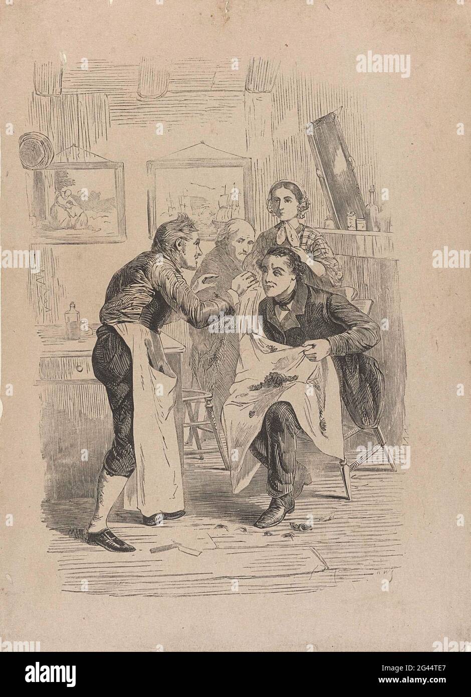 Barber shop. A hairdresser checks his work at a customer Stock Photo ...