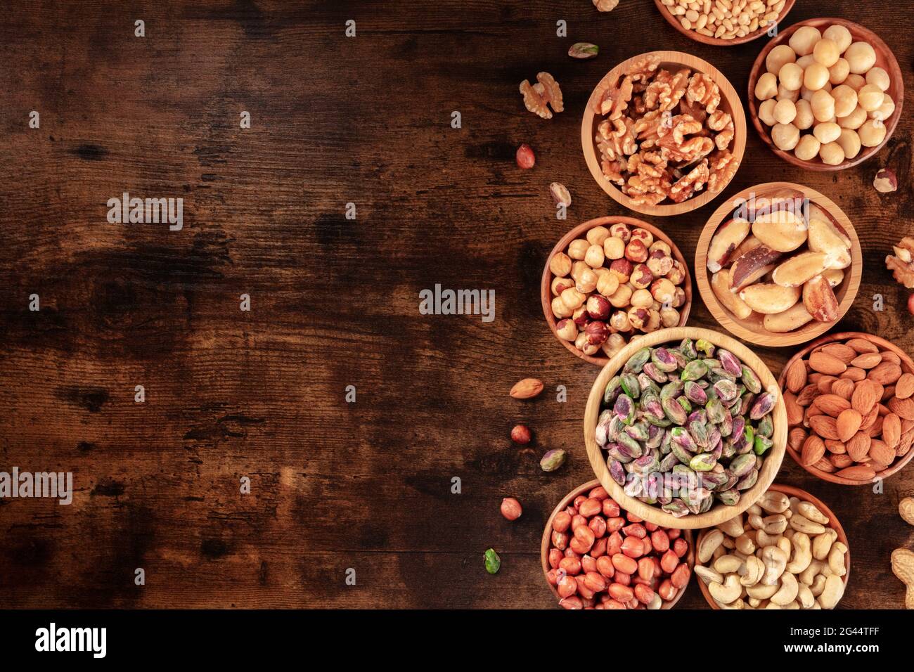 Nut background with copy space. Various nuts, shot from the top Stock ...