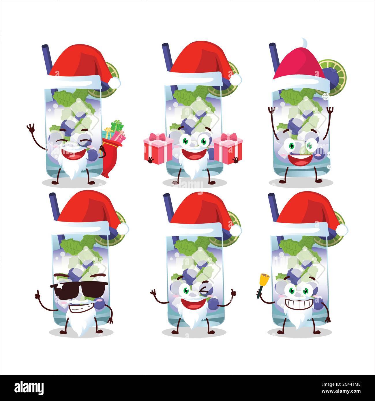 Santa Claus emoticons with blueberry mojito cartoon character. Vector ...
