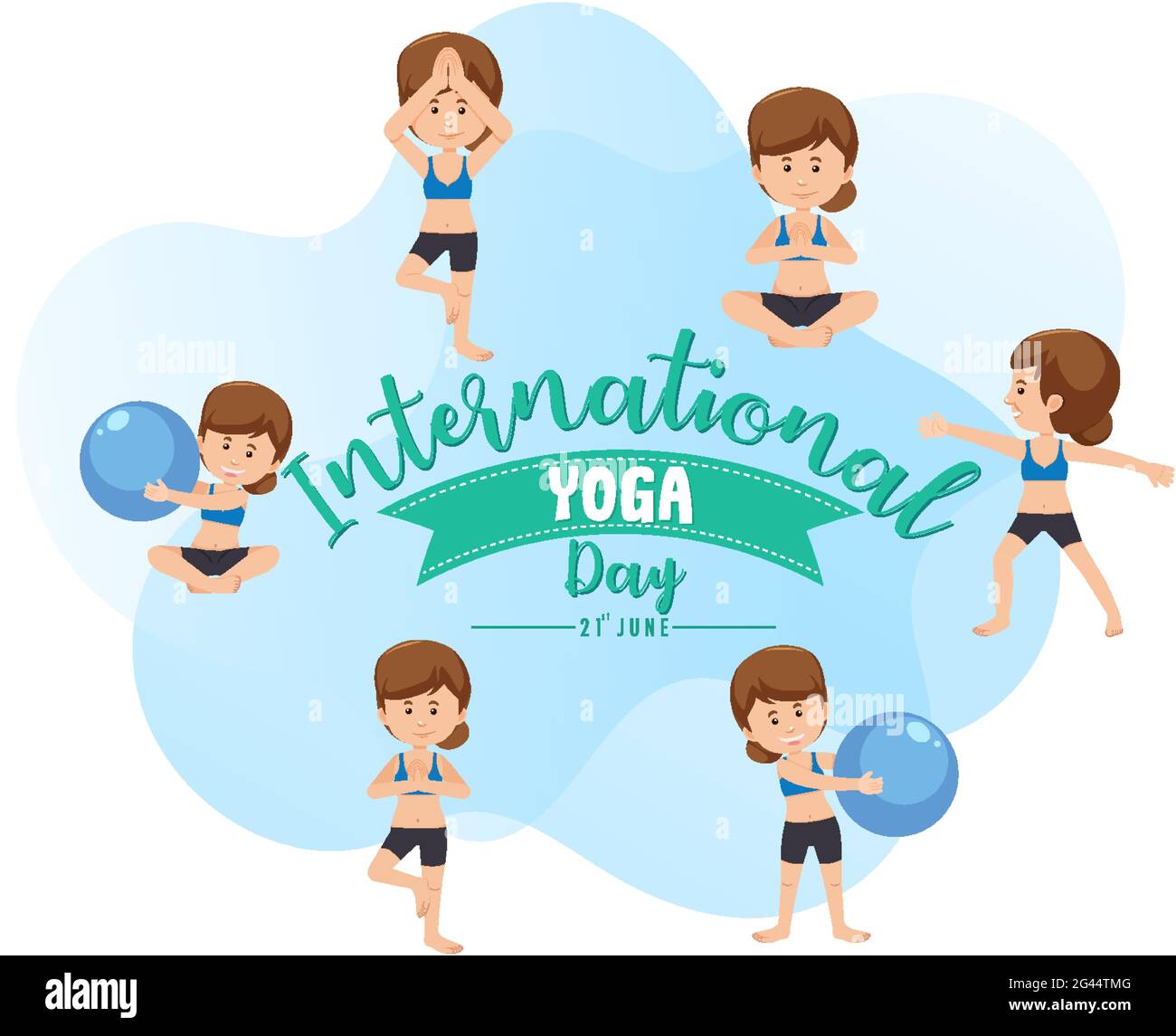 International Yoga Day banner with woman doing different yoga poses ...