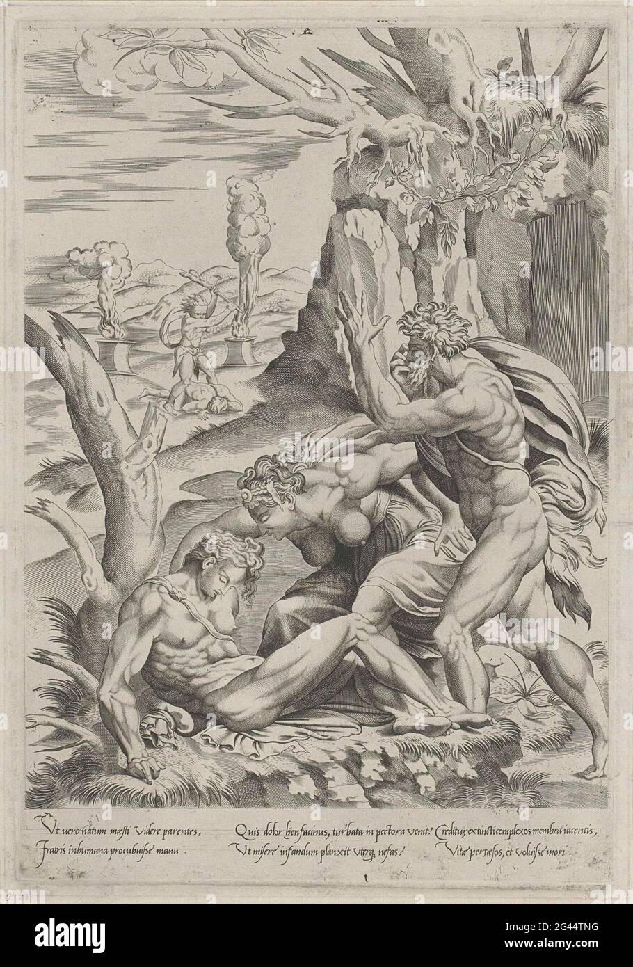 Adam and Eve reinned Abel. Adam and Eve are bent over the Dead Body of ...