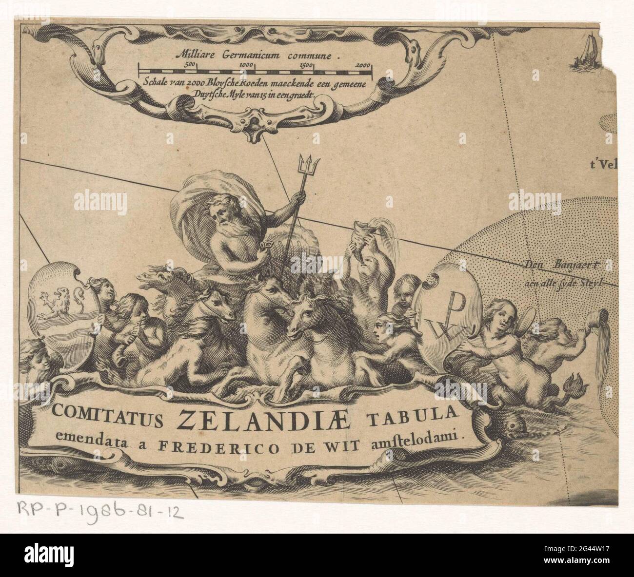 Neptune on chariot continued by horses; Commitatus Zelandiae Tabula ...