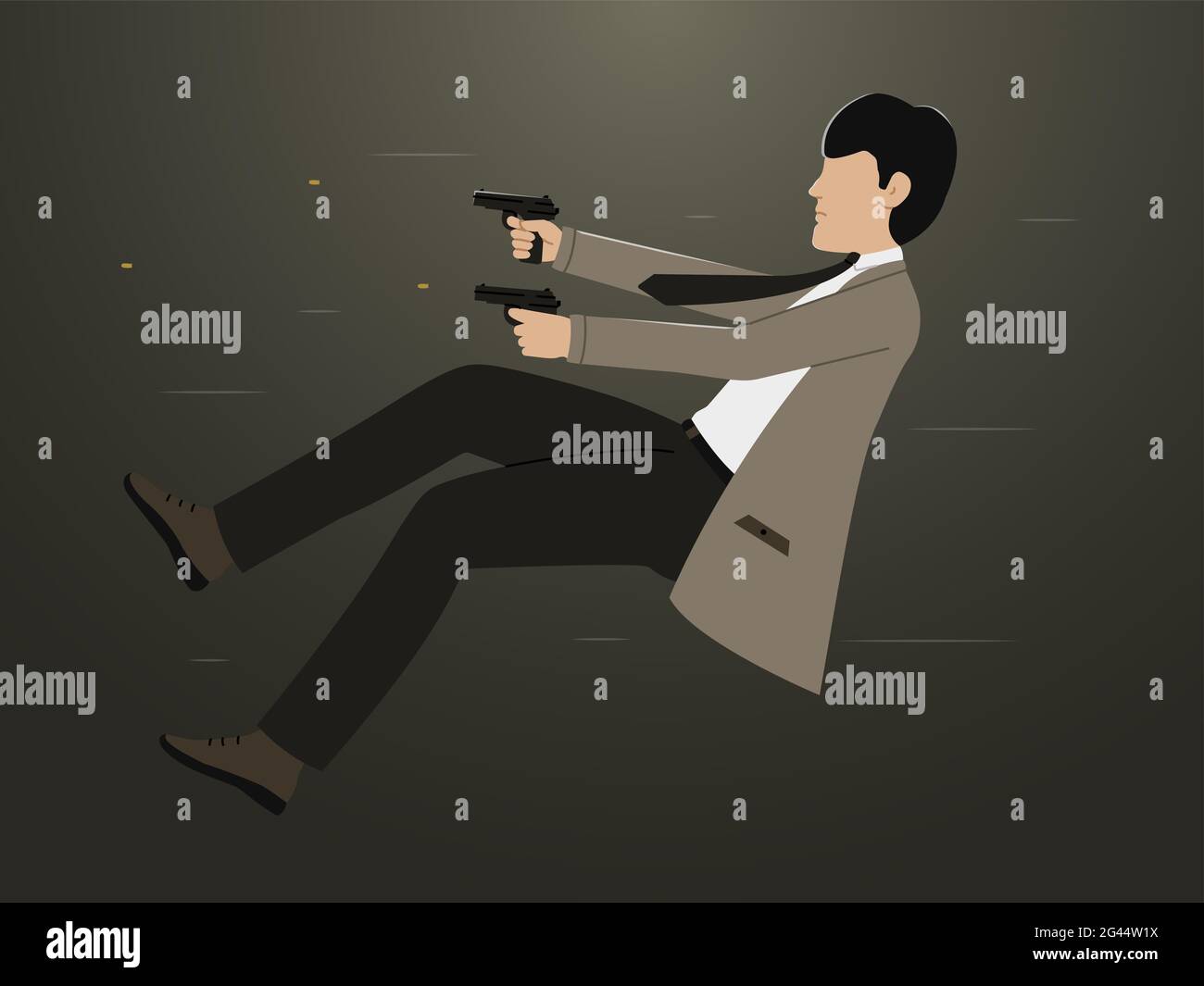 A man shoots with pistols. Vector illustration of a spy shooting a ...