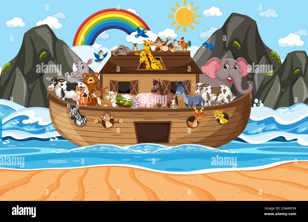 Noah's Ark with animals in the ocean scene illustration Stock Vector Image & Art - Alamy