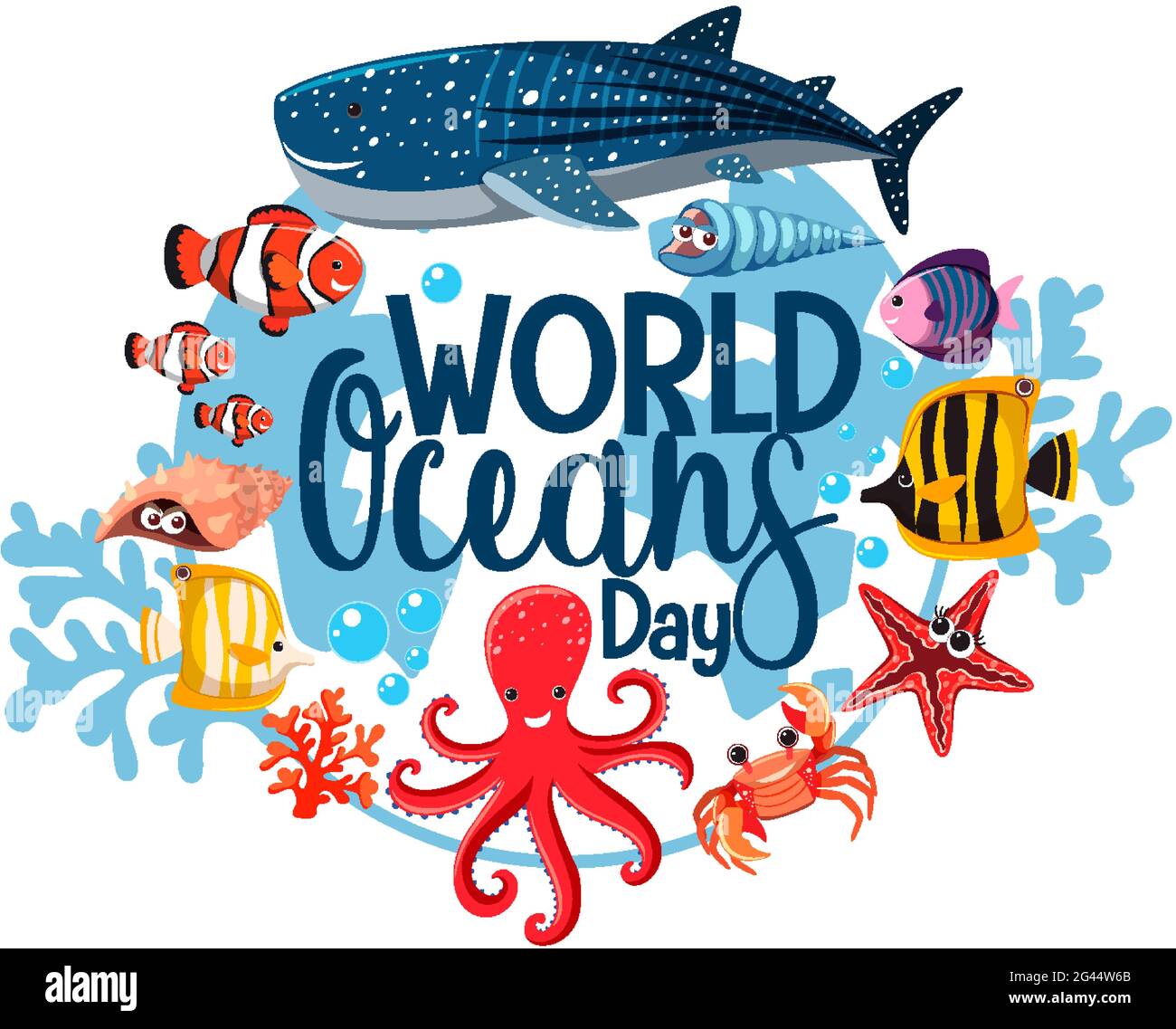 World Ocean Day banner with many different sea animals illustration ...