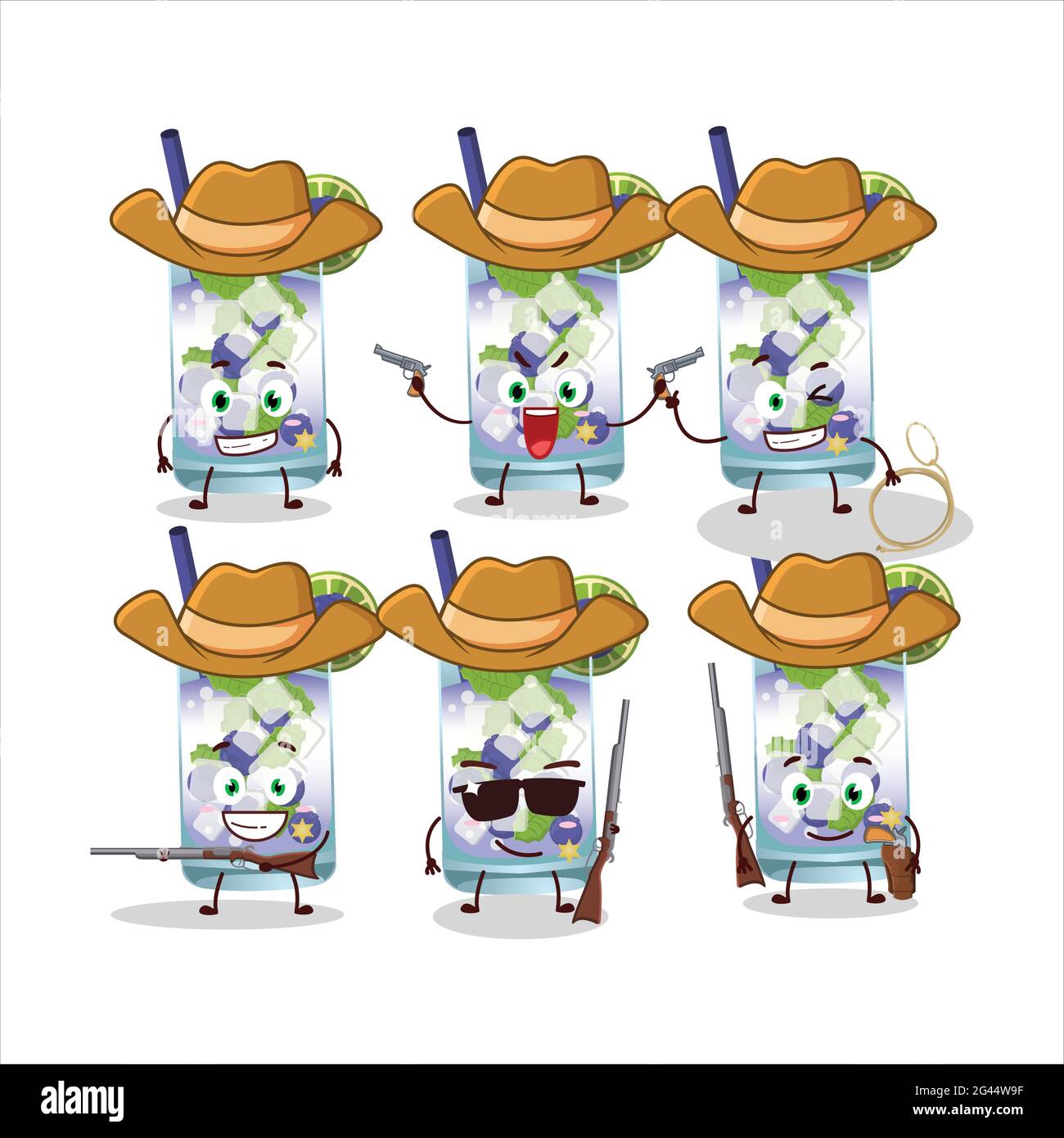 Cool cowboy blueberry mojito cartoon character with a cute hat. Vector ...